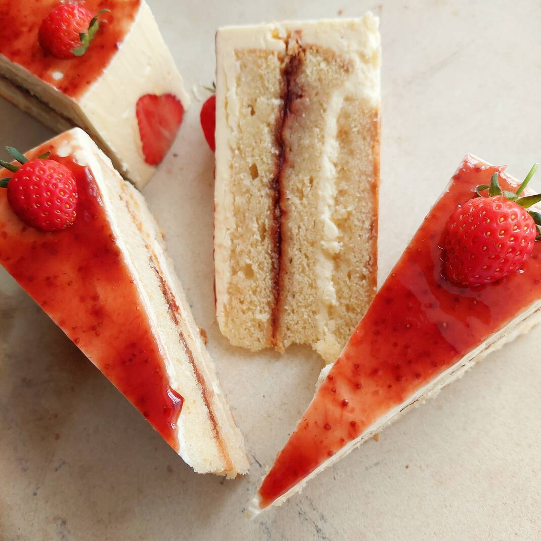 Strawberry Victoria Gateau Slice - Robineau Patisserie Limited